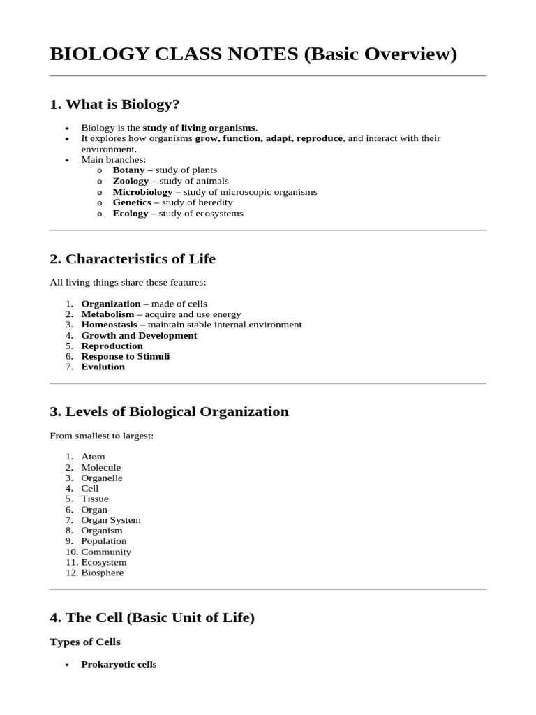 Biology Class Notes | PDF | Cell (Biology) | Biology