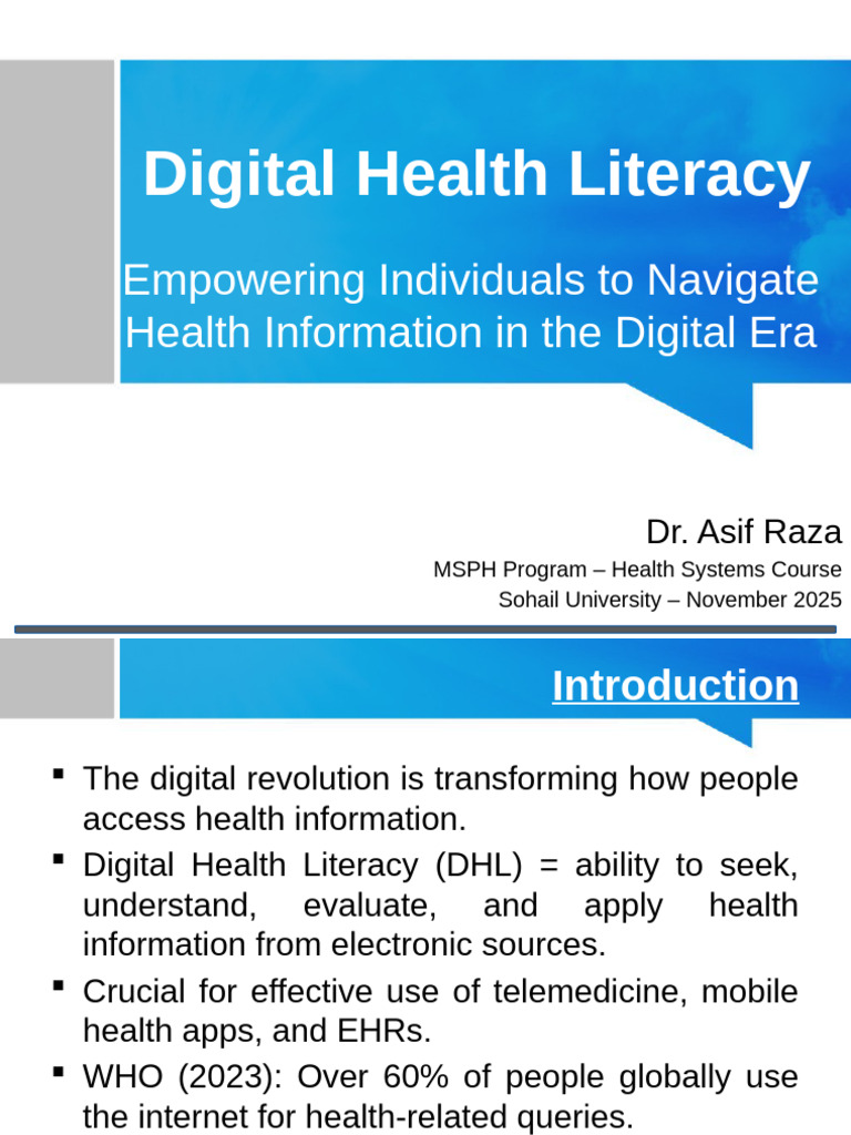 Digital Health Literacy DR Asif MSPH | PDF | Literacy | Communication