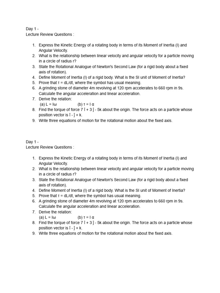 Rotation Review Questions Day 1 | PDF