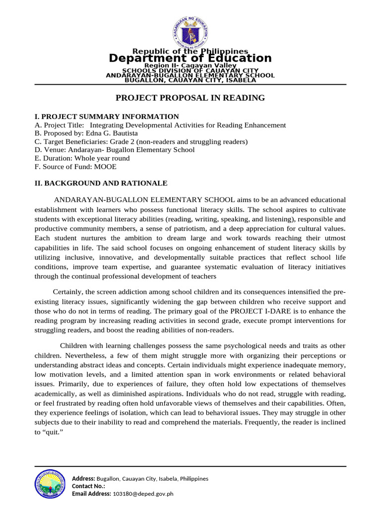 Reading Enhancement Project Proposal | PDF | Literacy | Subtraction