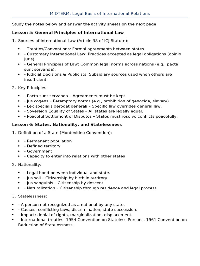MIDTERM - Task 1 - Legal Basis of International Relations | PDF ...