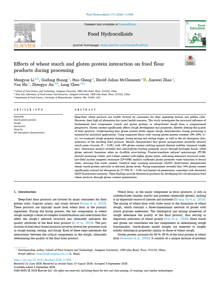Wheat Starch-Gluten Interaction in Frying | PDF | Gluten | Foods