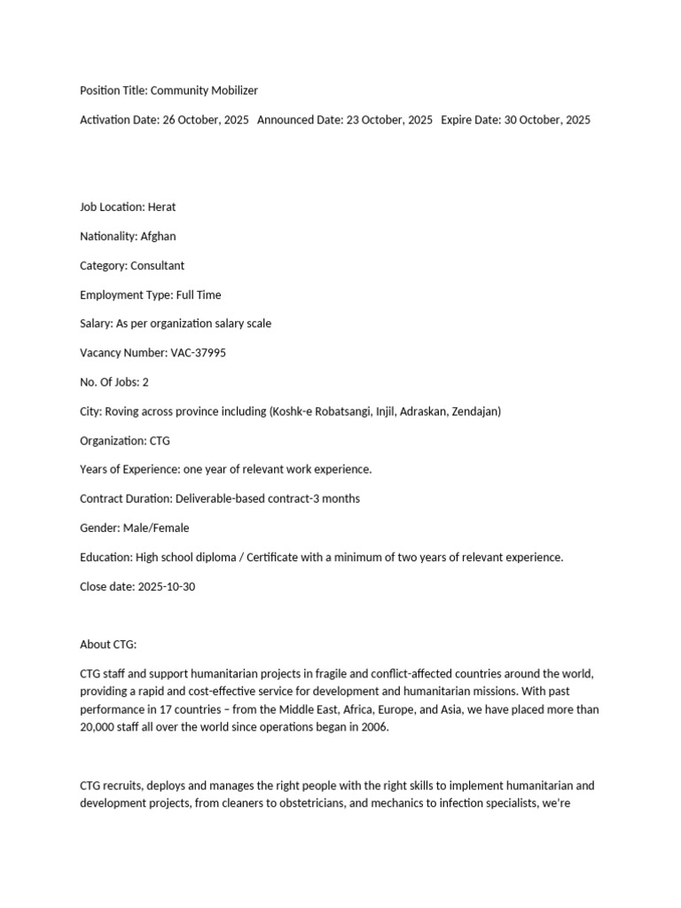 Community Mobilizer CTG | PDF | Knowledge | Fluency