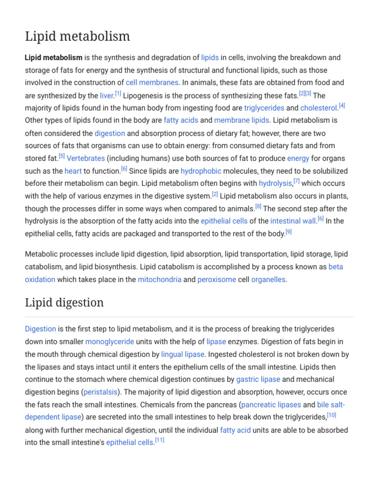 Lipid metabolism - Wikipedia | PDF | Lipoprotein | Lipid