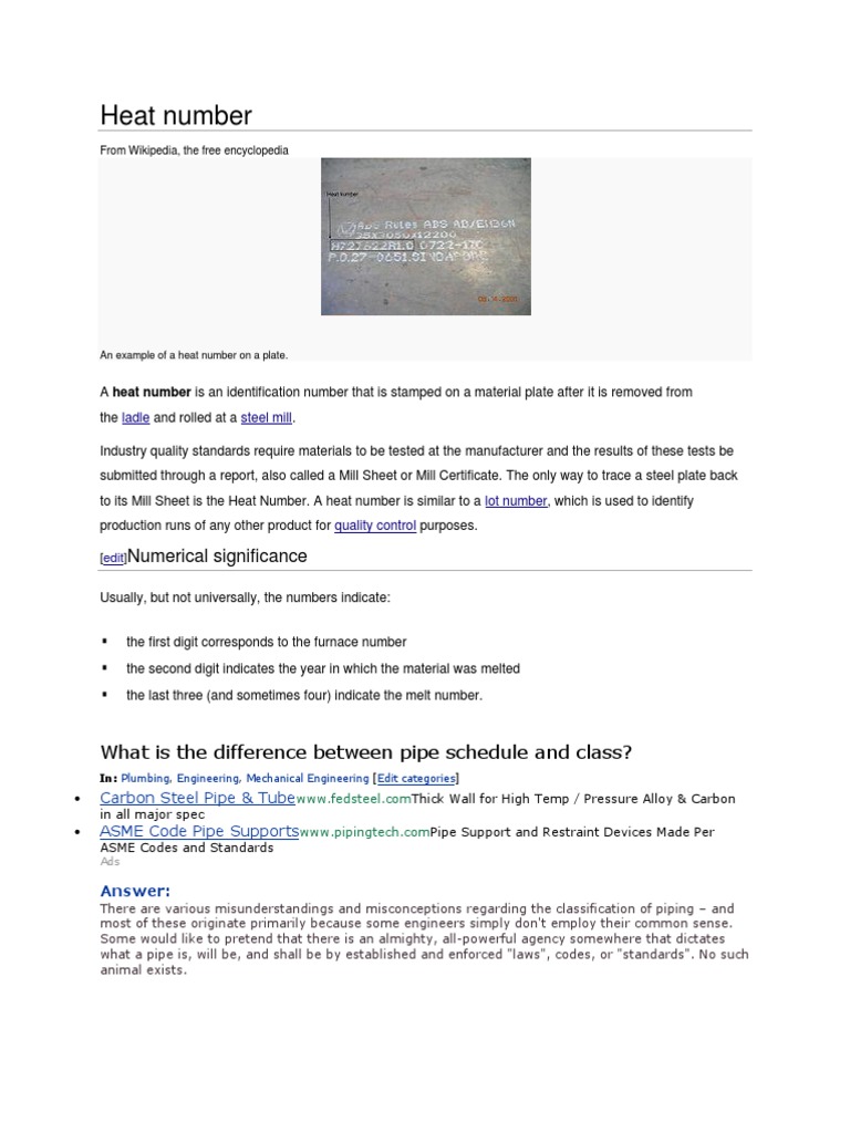 Heat Number | PDF | Structural Steel | Pipe (Fluid Conveyance)