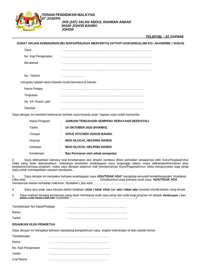 Surat Kebenaran Ibu Bapa | PDF