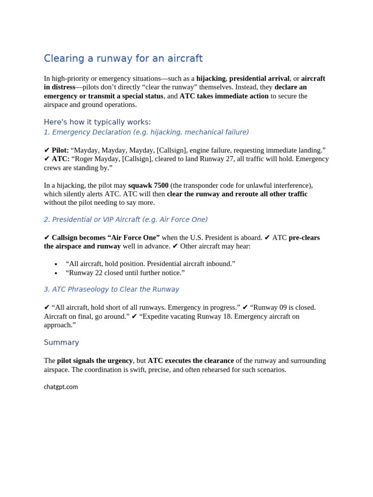 Clearing a Runway for an Aircraft by ChatGPT | PDF