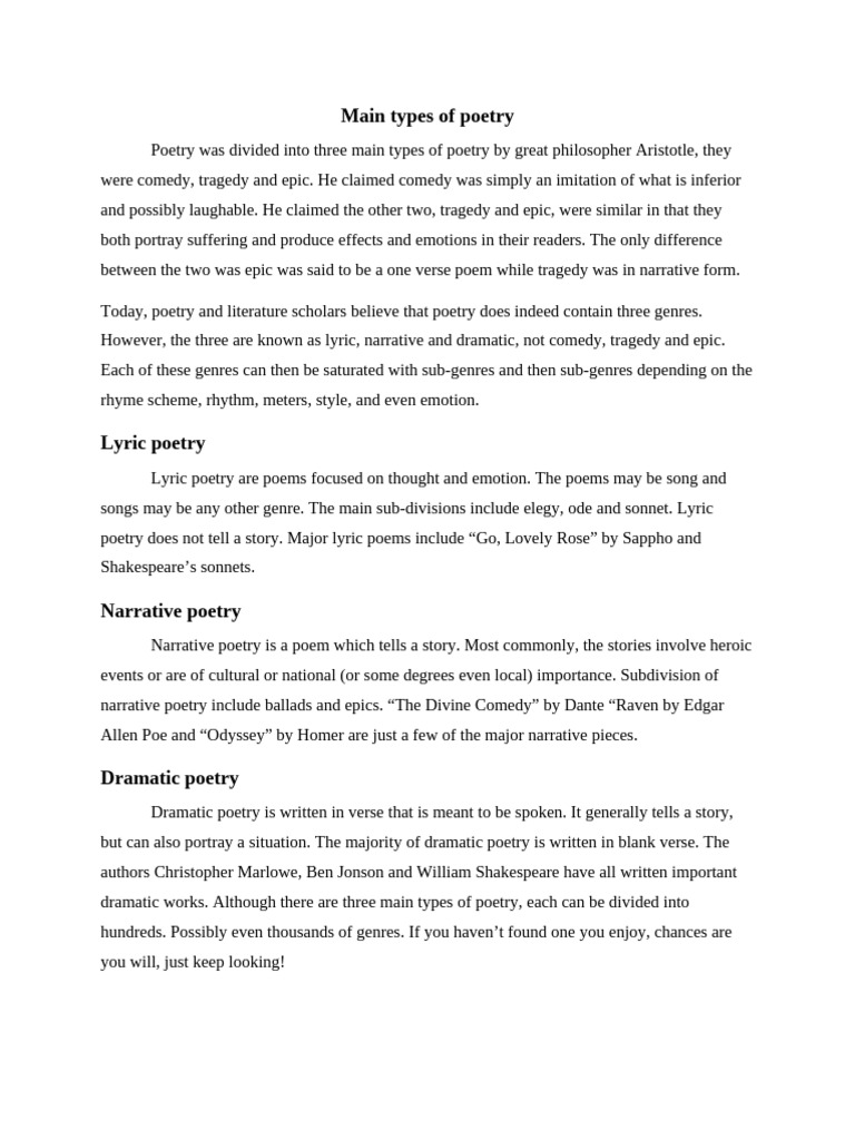 Types of Poetry: Lyric, Narrative, Dramatic | PDF