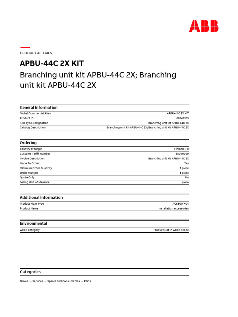 APBU-44C 2X Branching Unit Kit | PDF