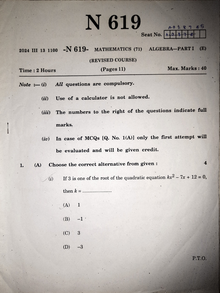 Algebra 2024 Paper | PDF | Mathematics | Mathematical Concepts