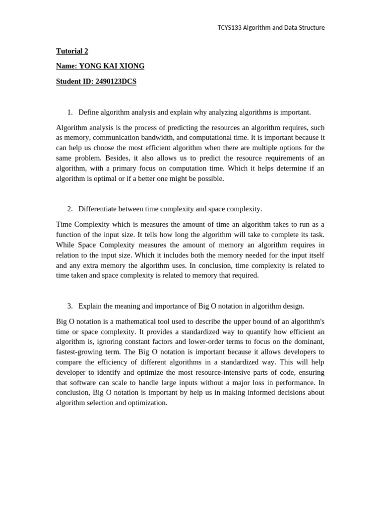 Tutorial 2 - Algorithm Analysis | PDF | Time Complexity | Algorithms