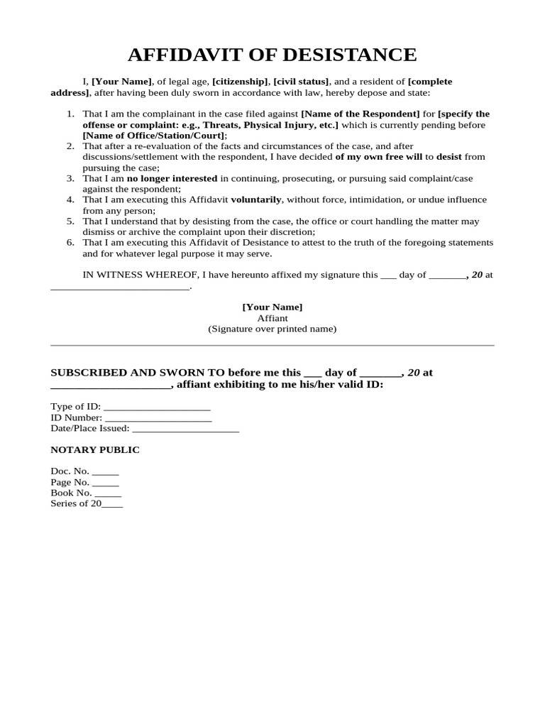 Affidavit of Desistance | PDF