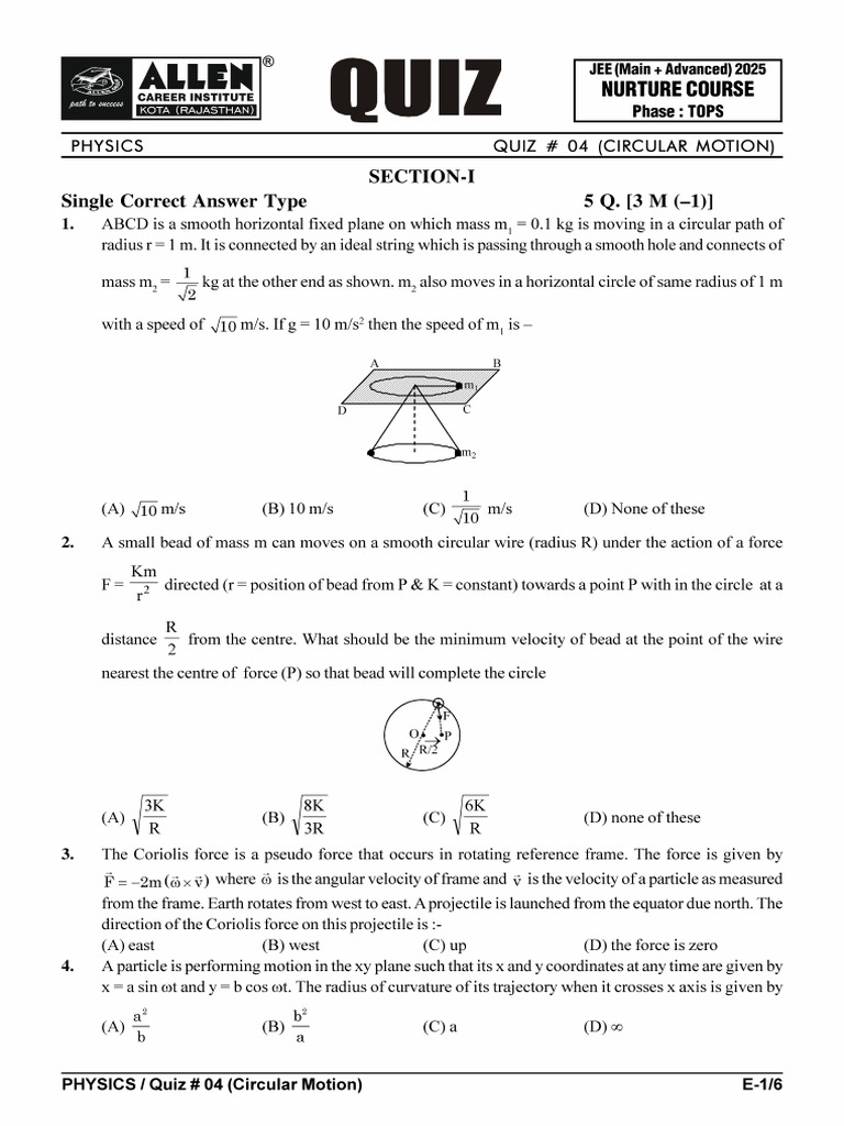 04 # Quiz (Eng) - Circular Motion | PDF