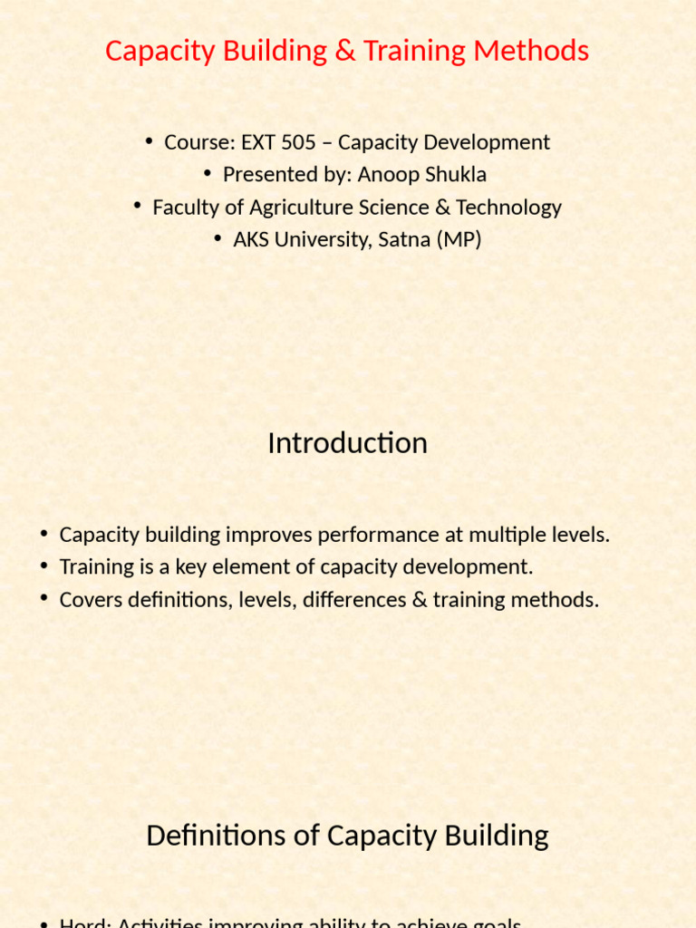 Capacity Building Training Methods Presentation | PDF | Brainstorming ...