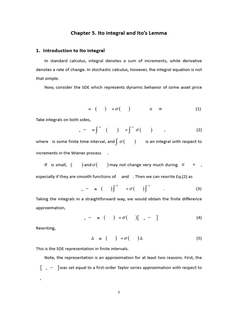 Ito Integral Ito S Lemma Pdf Stochastic Differential Equation