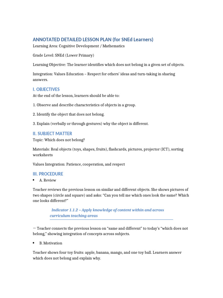 Annotated Lesson Plan SNEd | PDF | Learning | Teachers