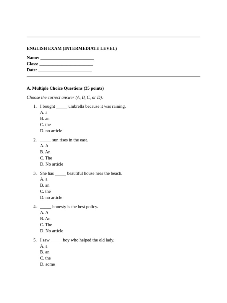 Intermediate_Proficiency Test 2 | PDF | Semantic Units | Syntax