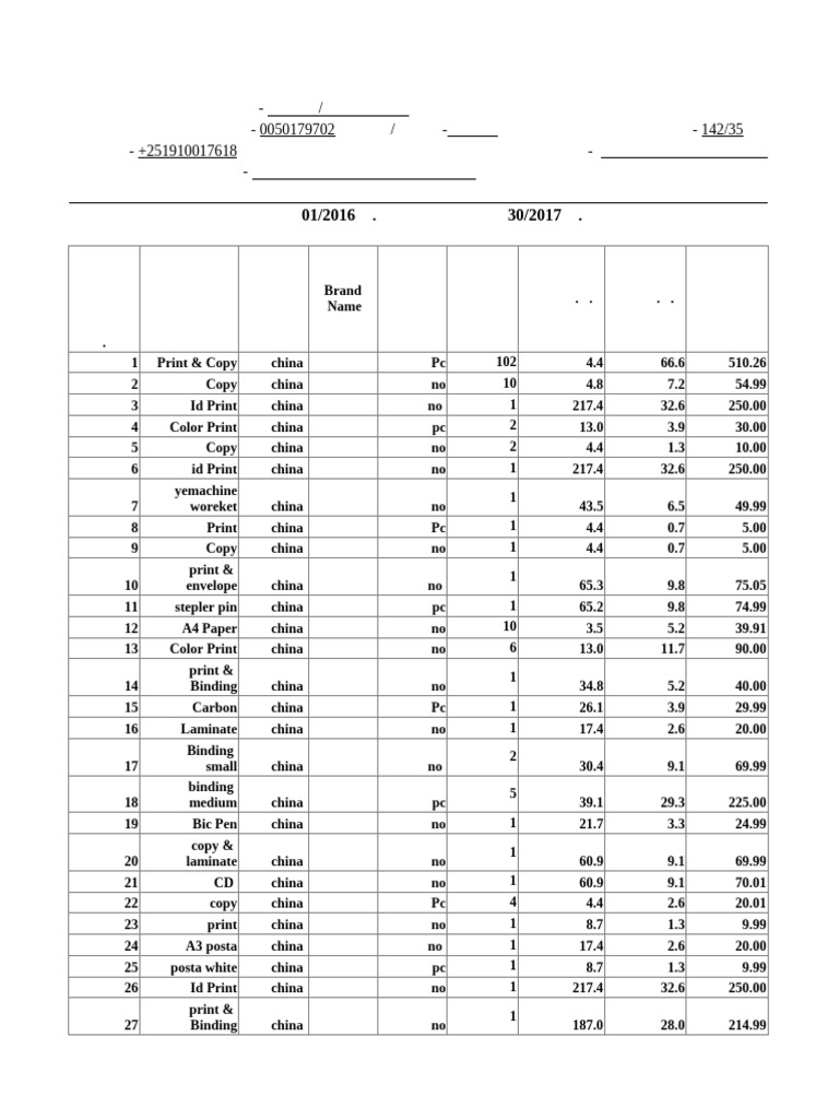 Print and Copy Services Pricing List | PDF | Office Work | Wood Products