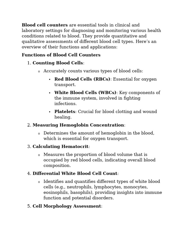 Blood Cell Counters Notes | PDF | White Blood Cell | Anemia