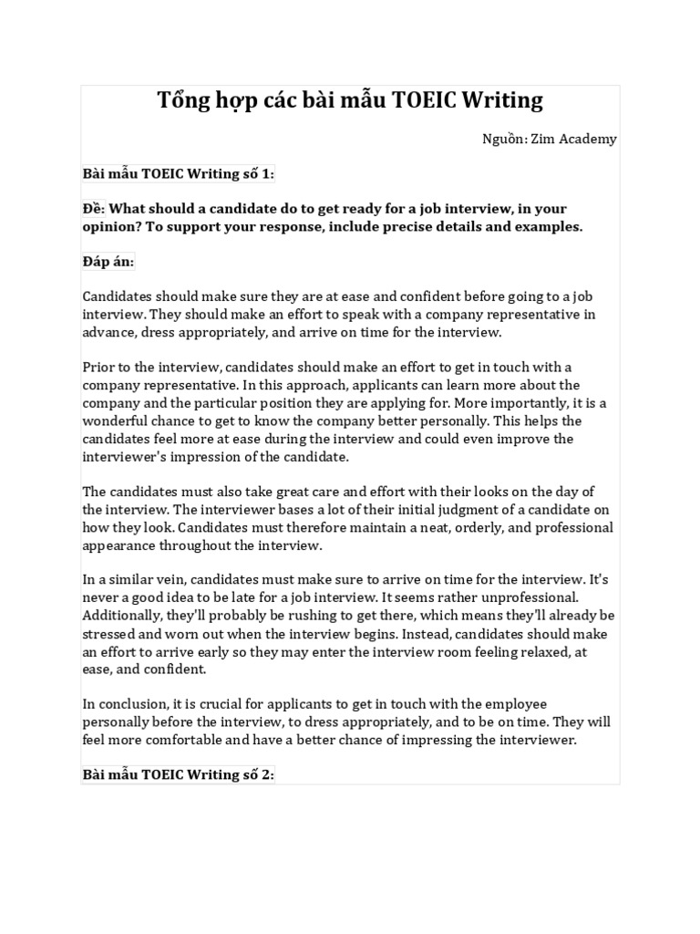 Mẫu TOEIC Writing: Hướng dẫn chi tiết | PDF | Employment | Job Interview