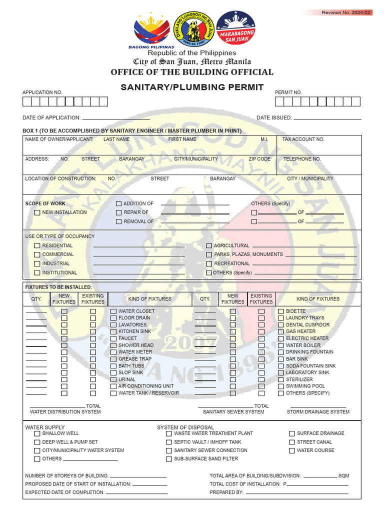 Sanitary Plumbing Permit Application Form | PDF | Plumbing | Sink