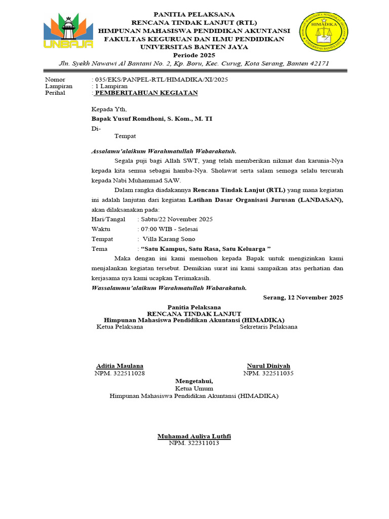 RTL HIMADIKA Universitas Banten Jaya | PDF