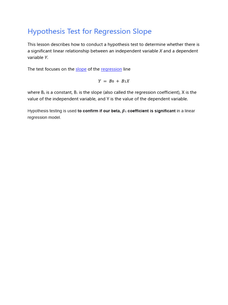 Hypothesis Test For Regression Slope | PDF | Coefficient Of ...