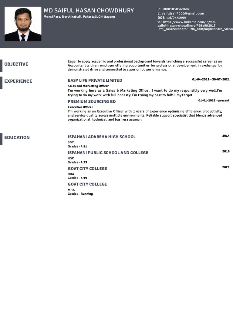 CV of MD Saiful Hasan Chowdhury | PDF | Leadership | Knowledge
