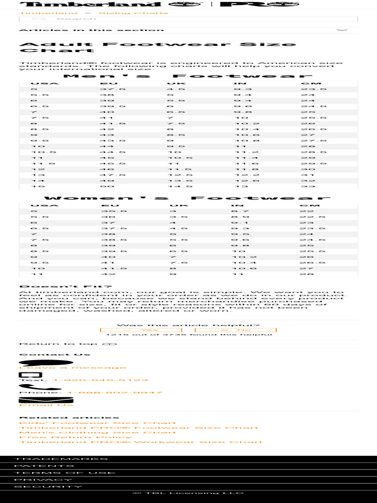 Adult Footwear Size Chart - Timberland | PDF | Fashion | Footwear