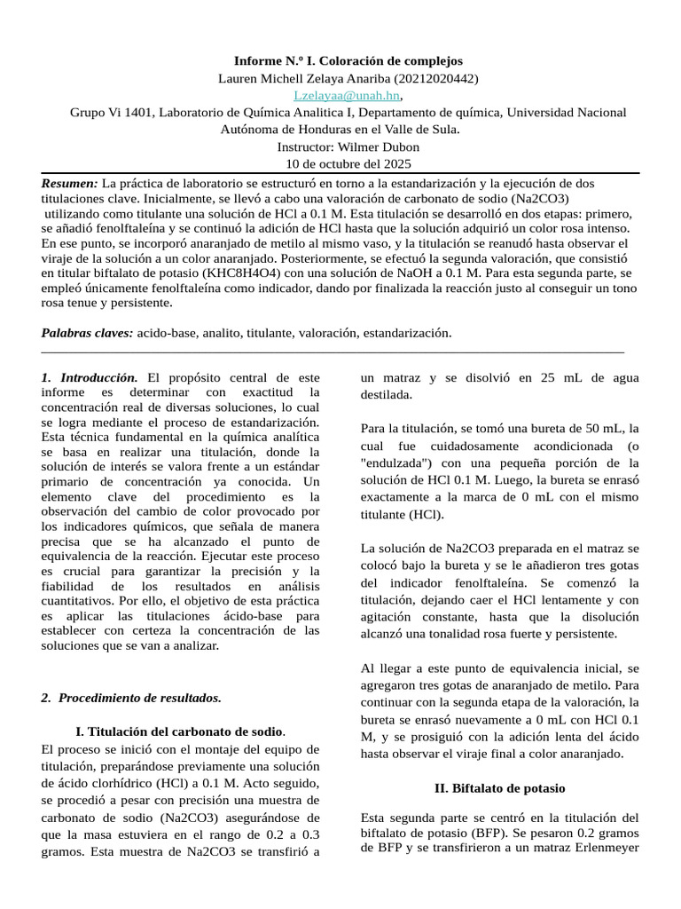 ANALITICA inf1 | PDF | Valoración | Química