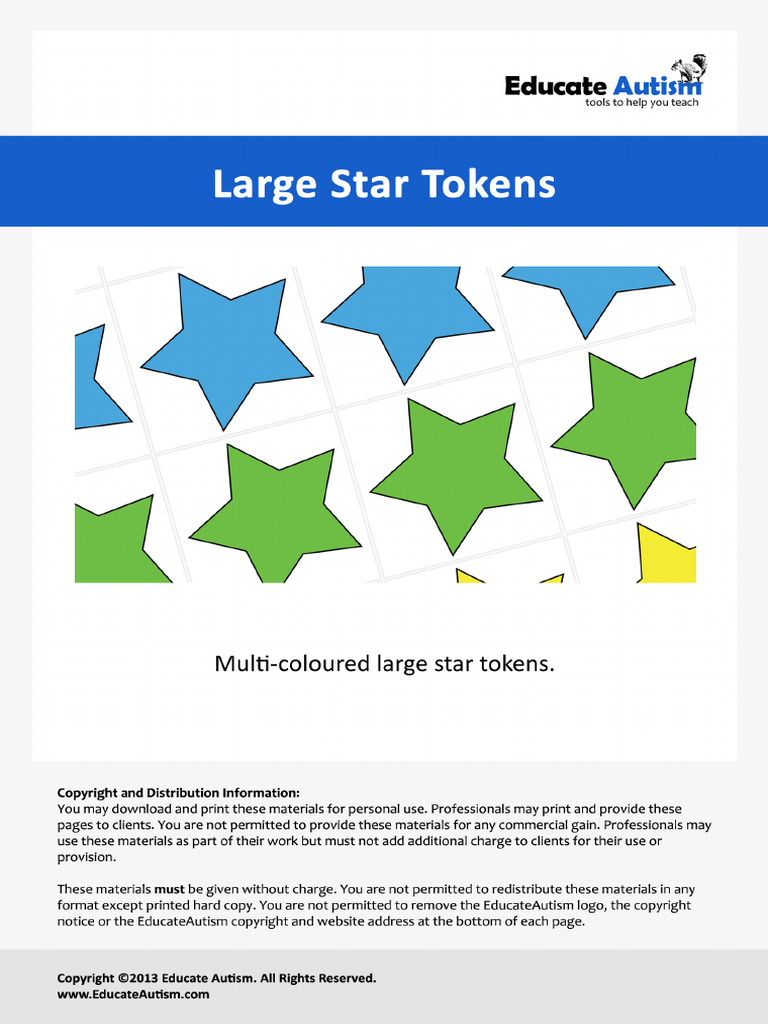 Large Star Tokens - Educate Autism | PDF
