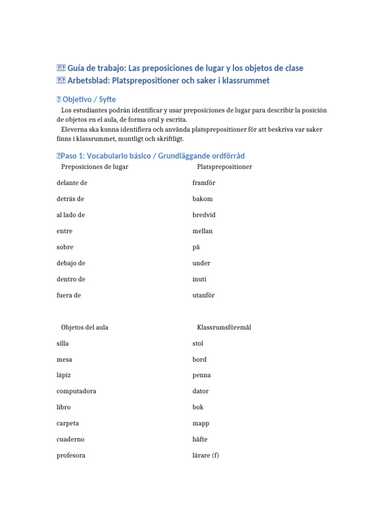 Guia Preposiciones y Objetos | PDF