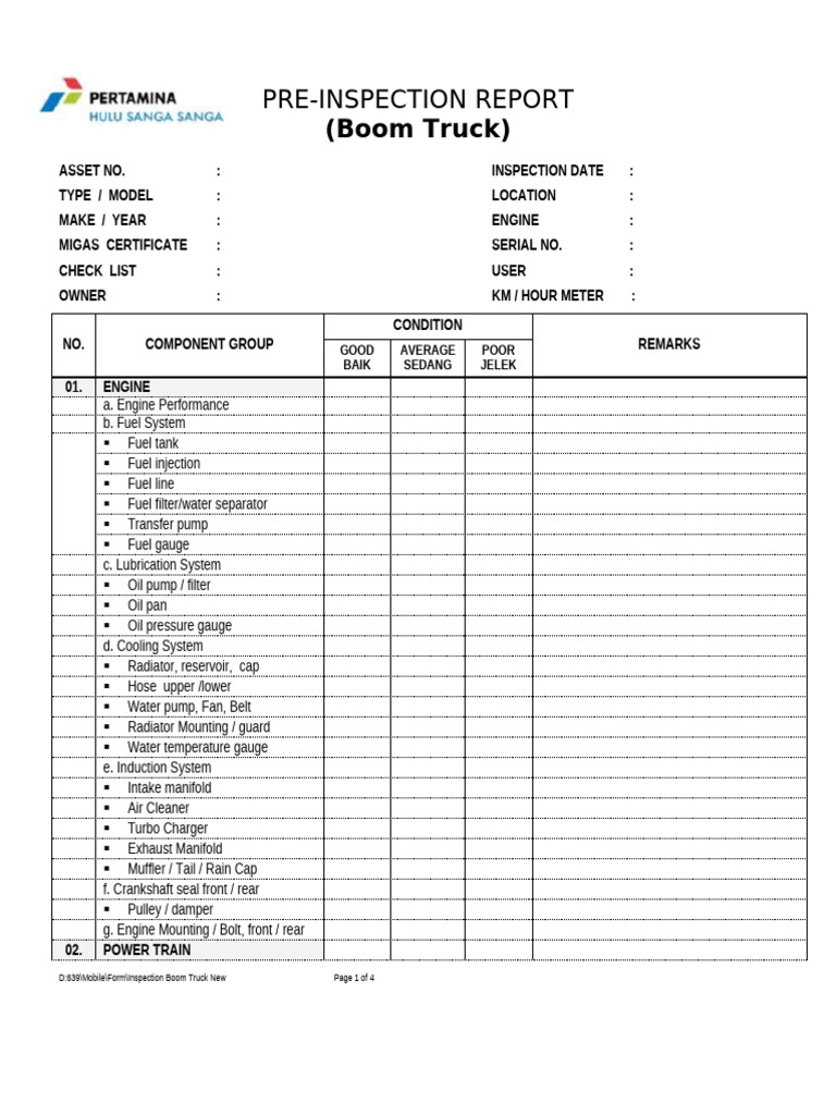 Boom Truck Pre-Inspection Report | PDF | Steering | Axle