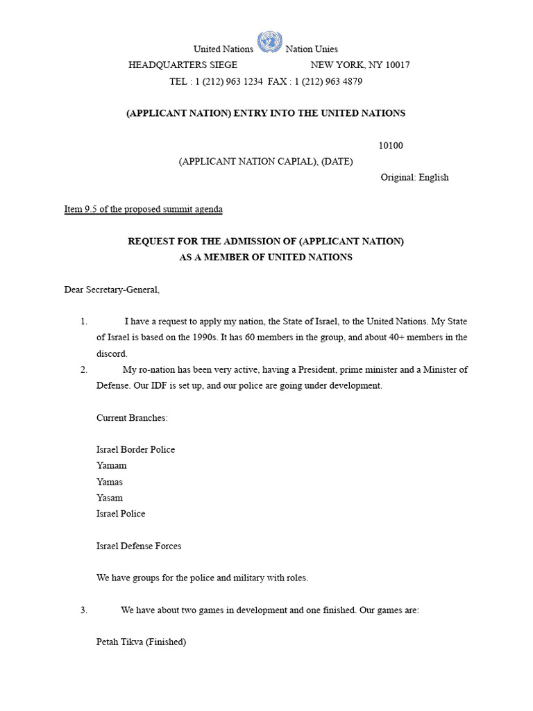 United Nations Membership Application | PDF | Israel | World Politics