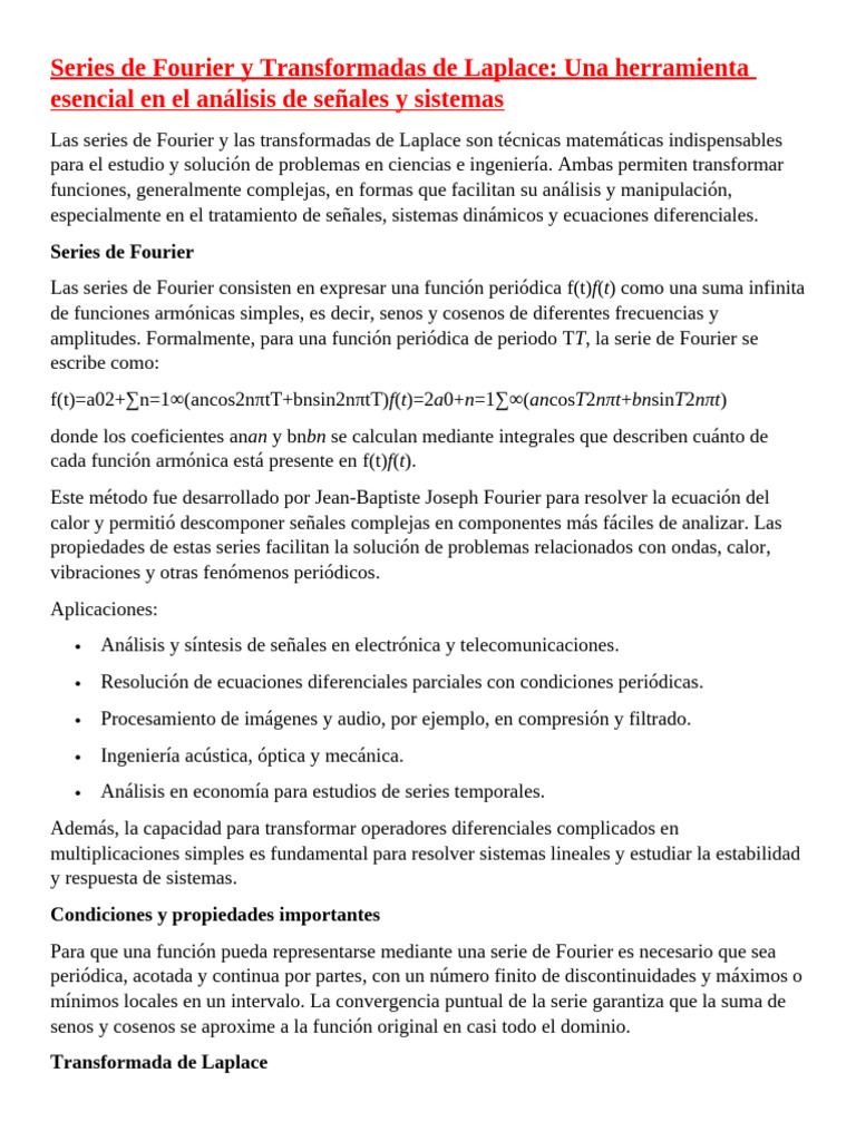 MATE4 Ensayo | PDF | Series de Fourier | Transformada de Fourier