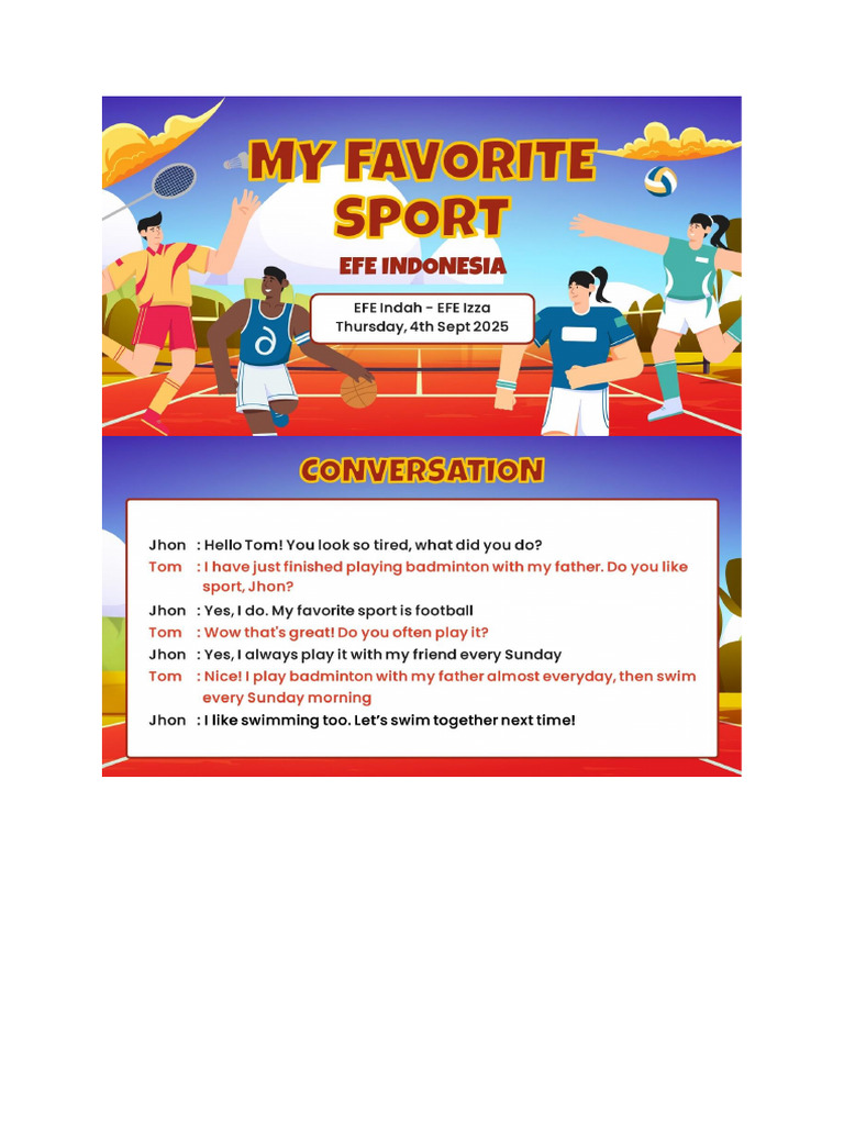 SD - My Favorite Sport (Efe Indah & Efe Izza) | PDF