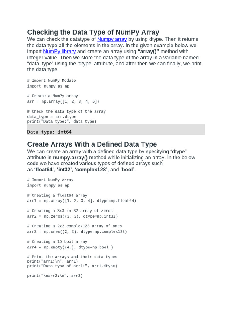 Check NumPy Array Data Types | PDF | Data Type | Integer (Computer Science)