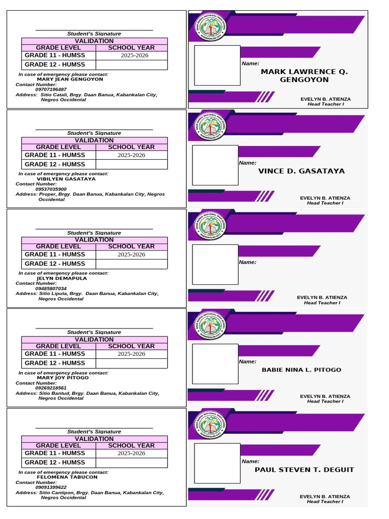 Senior High Students Id Final | PDF