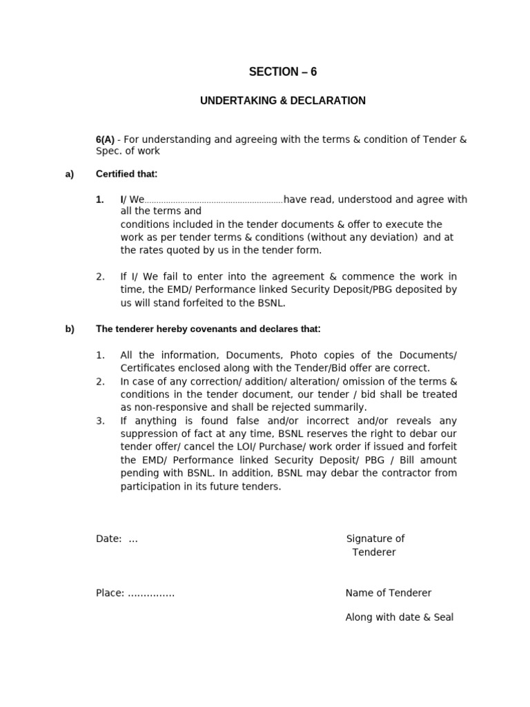 Undertaking &Declaration-ANNEXURE 6A | PDF