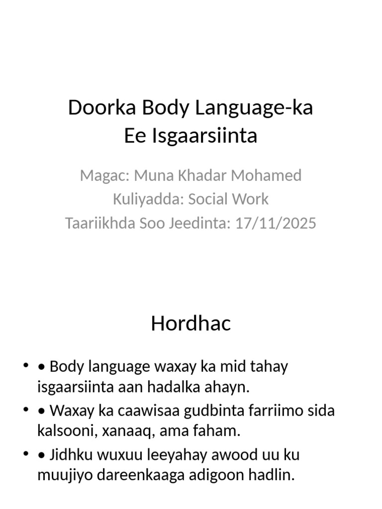 Role of Body Language in Communication Somali Presentation-5 | PDF