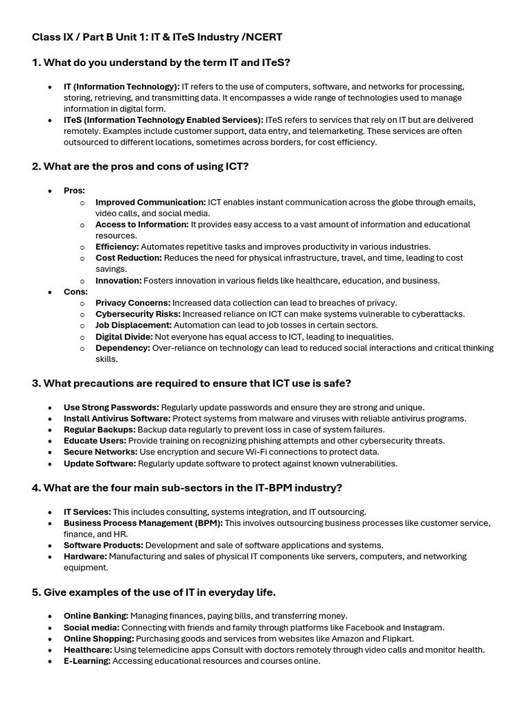 IX IT-402 IT & ITeS Industry NCERT | PDF | Outsourcing | Software