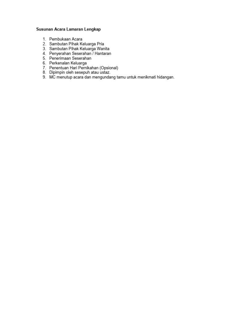 Susunan Acara Lamaran Pernikahan Lengkap | PDF