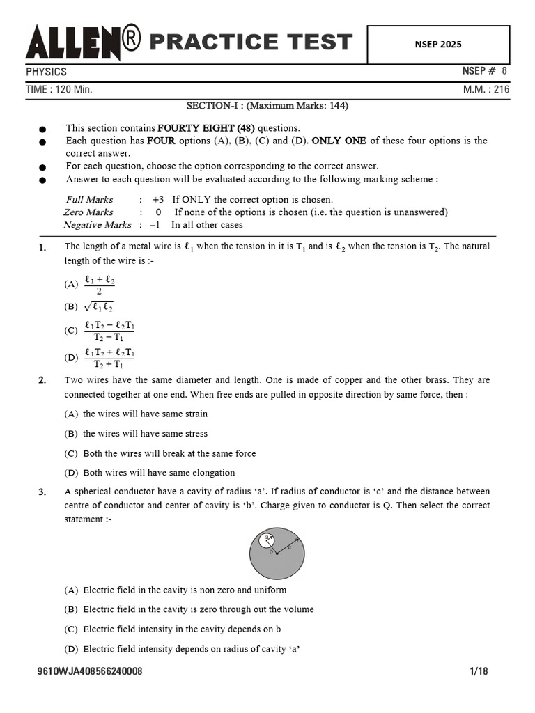 Practice Test: Full Marks Zero Marks Negative Marks | PDF ...