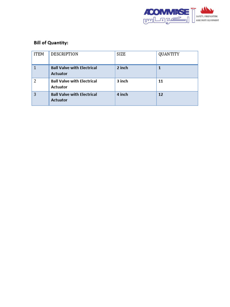 Ball Valve With Electrical Actuator - Bill of Material With Specs | PDF ...