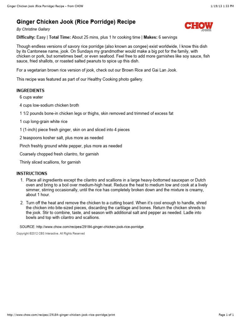 Ginger Chicken Jook | PDF