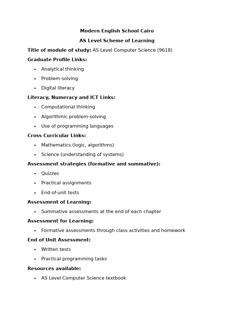 AS Level Computer Science Curriculum | PDF | Computer Programming ...