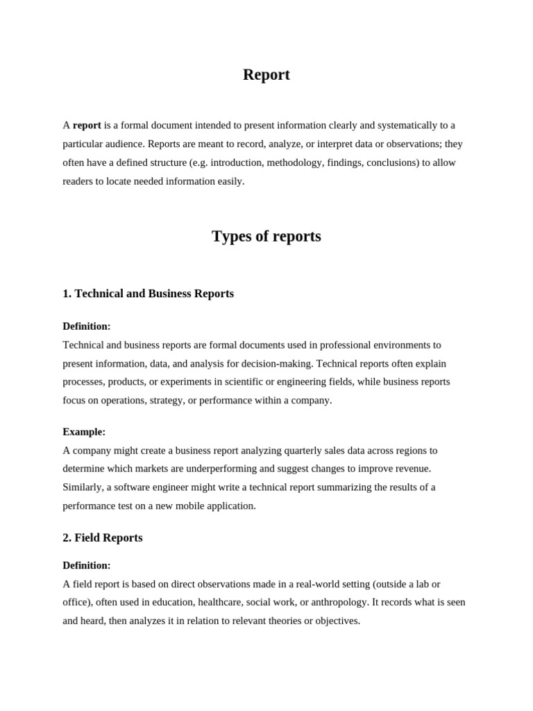 Types of Reports | PDF