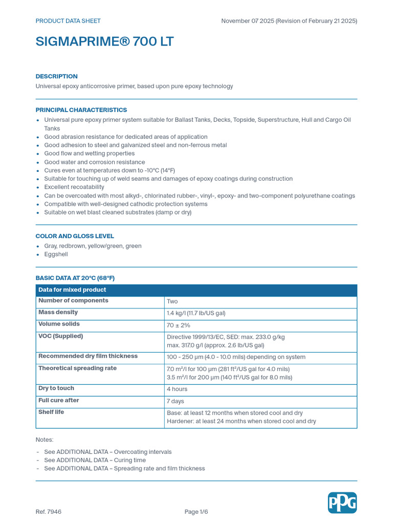 Sigma Prime 700LT - Data Sheet | PDF | Legal Liability | Epoxy