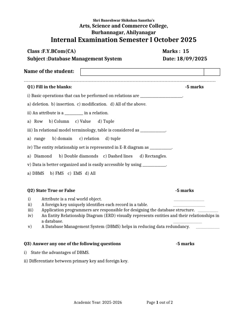 DBMS Internal Paper | PDF | Databases | Information Science