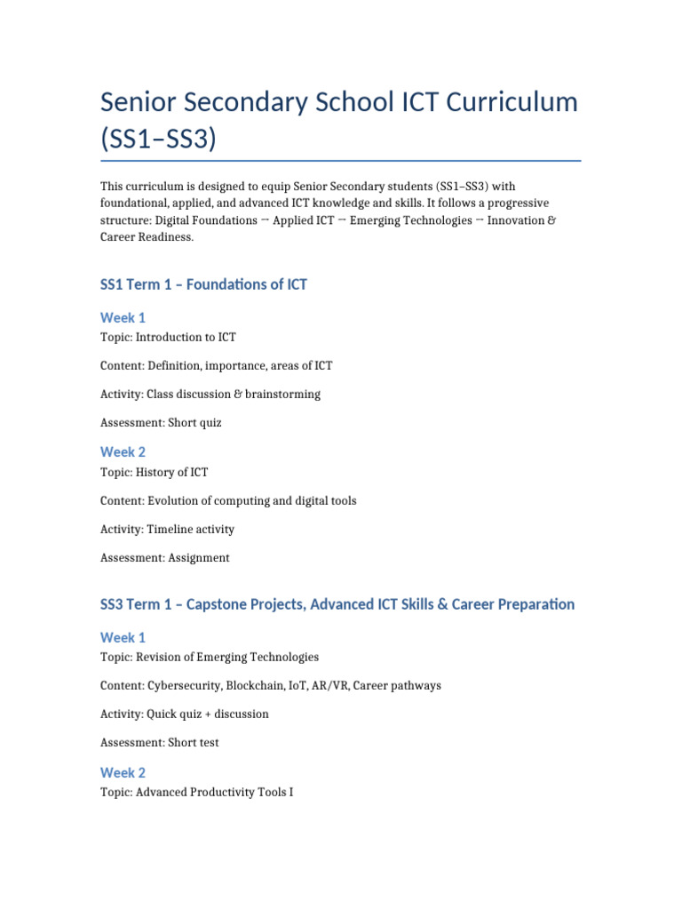 SS ICT Curriculum | PDF